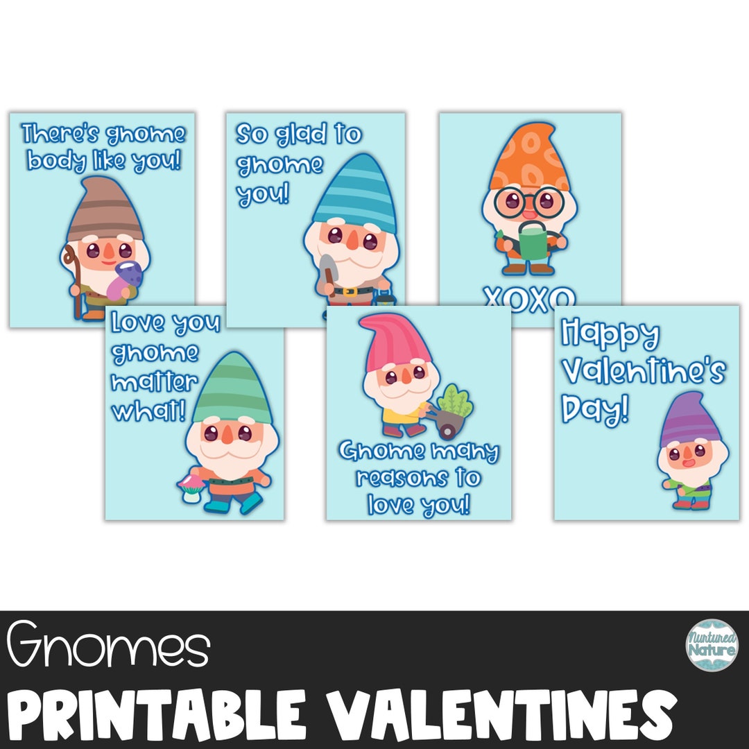Gnome Valentines Day Cards for Kids Classrooms, Valentine Gift Tags ...