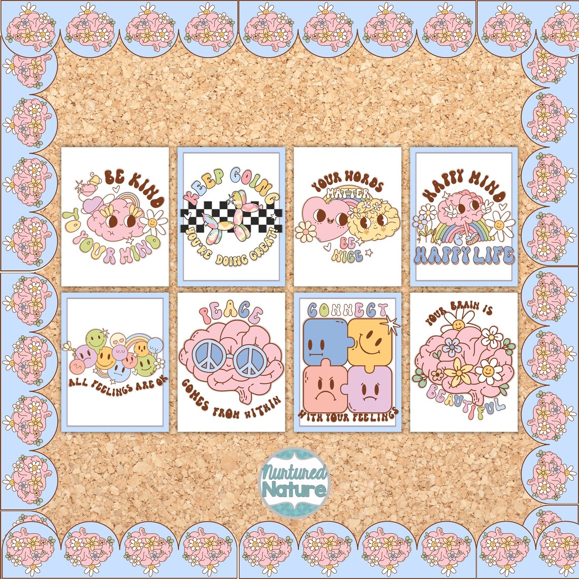 Printable Bulletin Board Border, Retro Classroom Decor, Mental Health ...