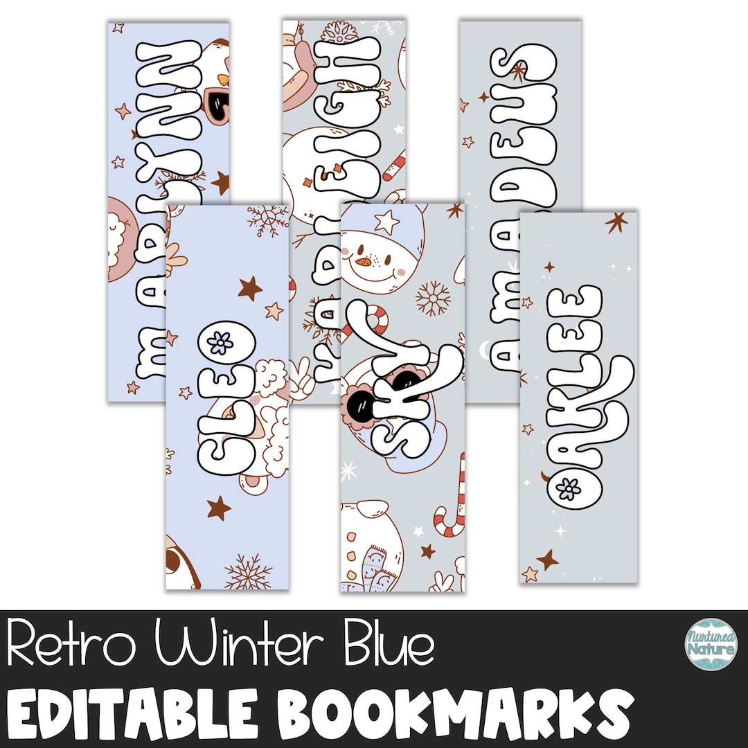 Editable Name Bookmarks, Retro Winter, Personalized Bookmark for Kids ...