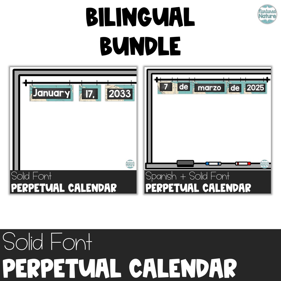 2025 Bilingual Vintage Map Classroom Decor Flip Calendar - English and ...
