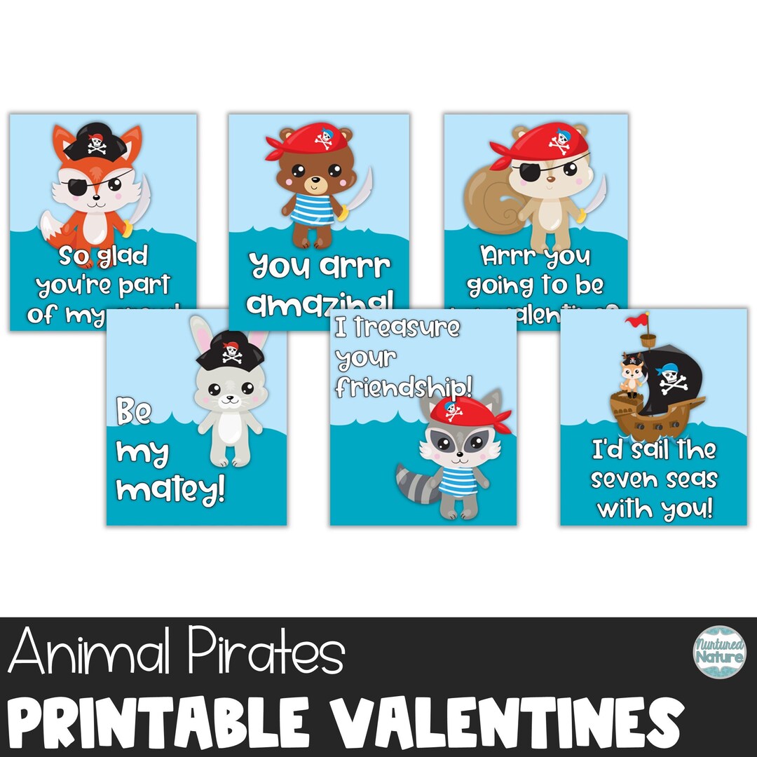 Pirate Valentine Cards for Kids, Printable Valentines Day Card for ...