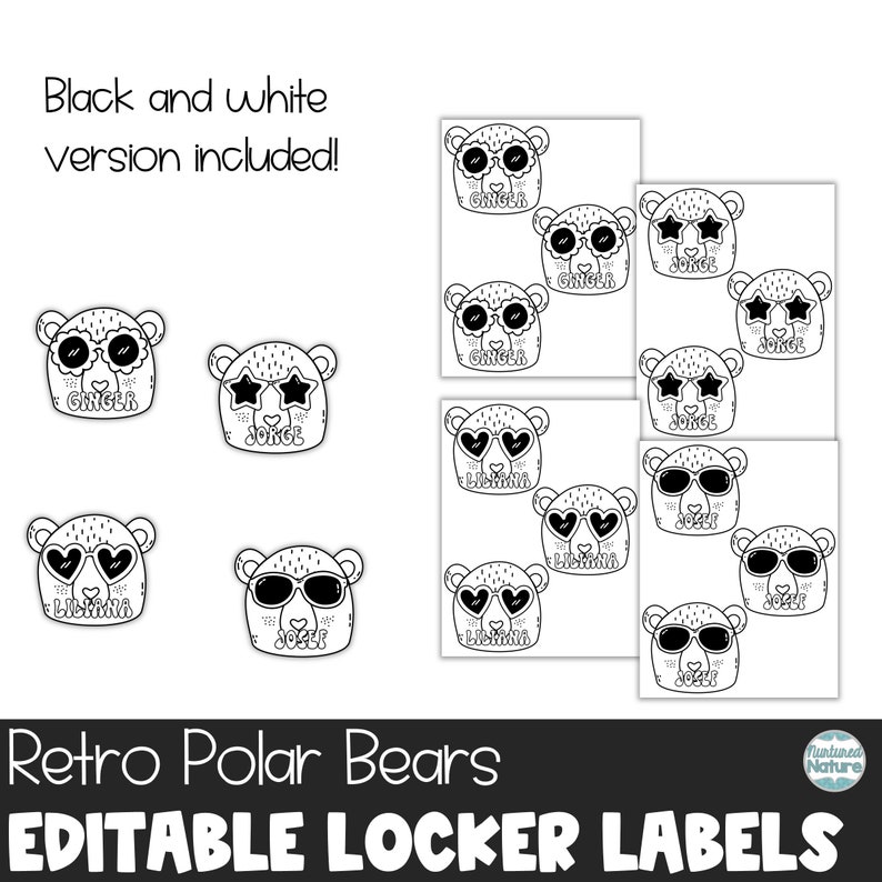 Editable Name Tags for School, Polar Bear Printable, Retro Winter ...
