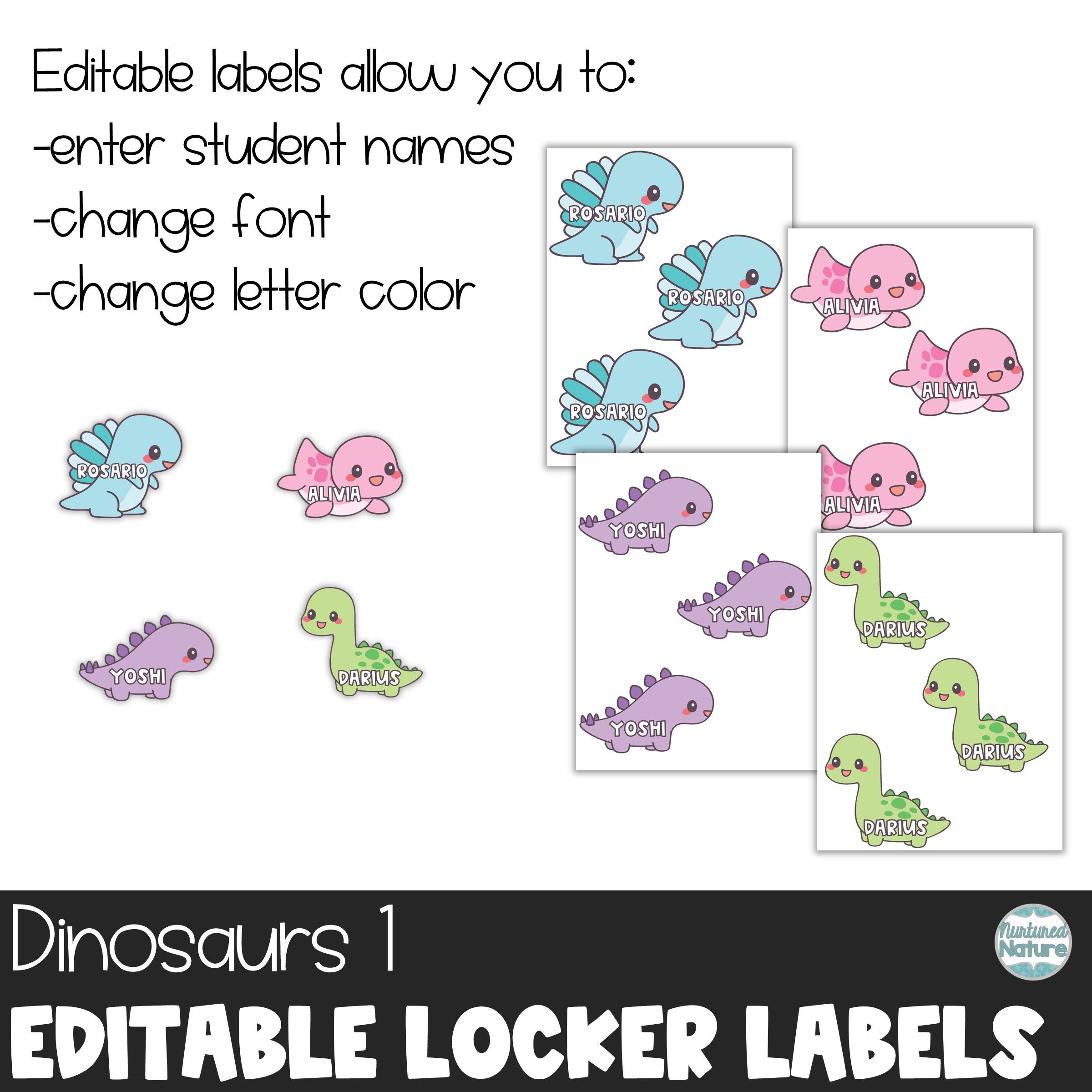 Editable Name Tags for School, Dinosaur Printable, Cubby Tags, Locker ...