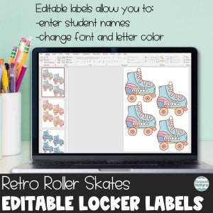 Editable Name Tags for School, Retro Roller Skates, Cubby Tags ...
