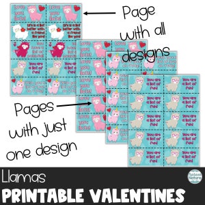 Llama Valentine Cards for Kids, Printable Valentines Day Card for ...