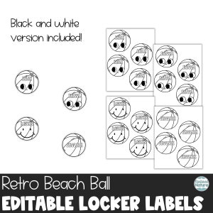 Editable Name Tags for School, Retro Beach Ball, Cubby Tags, Editable ...