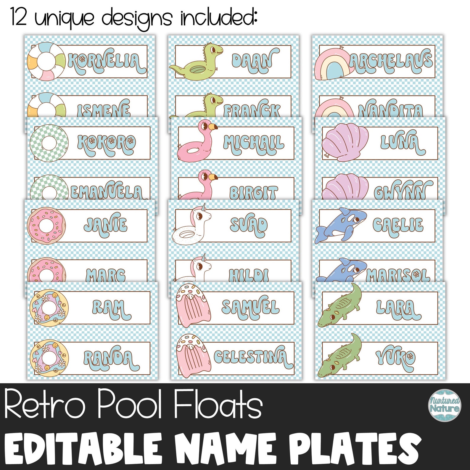 Classroom Name Tags, Summer Classroom Decor, Retro Name Plate for Desk ...