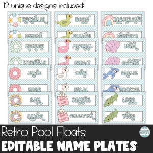 Classroom Name Tags, Summer Classroom Decor, Retro Name Plate for Desk ...