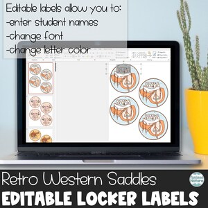Editable Name Tags for School, Retro Western Print Cowgirl Decor, Horse ...