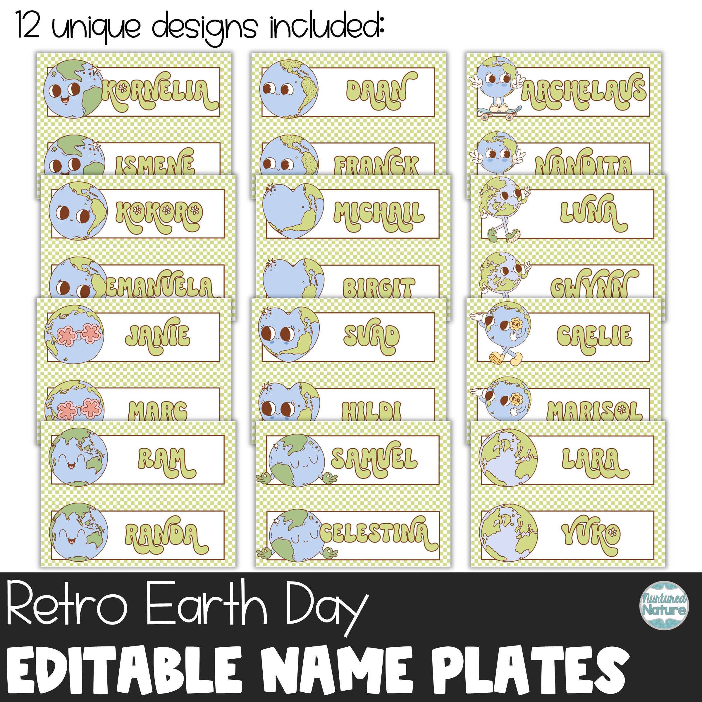 Classroom Name Tags Earth Day Classroom Decor Retro Name - Etsy