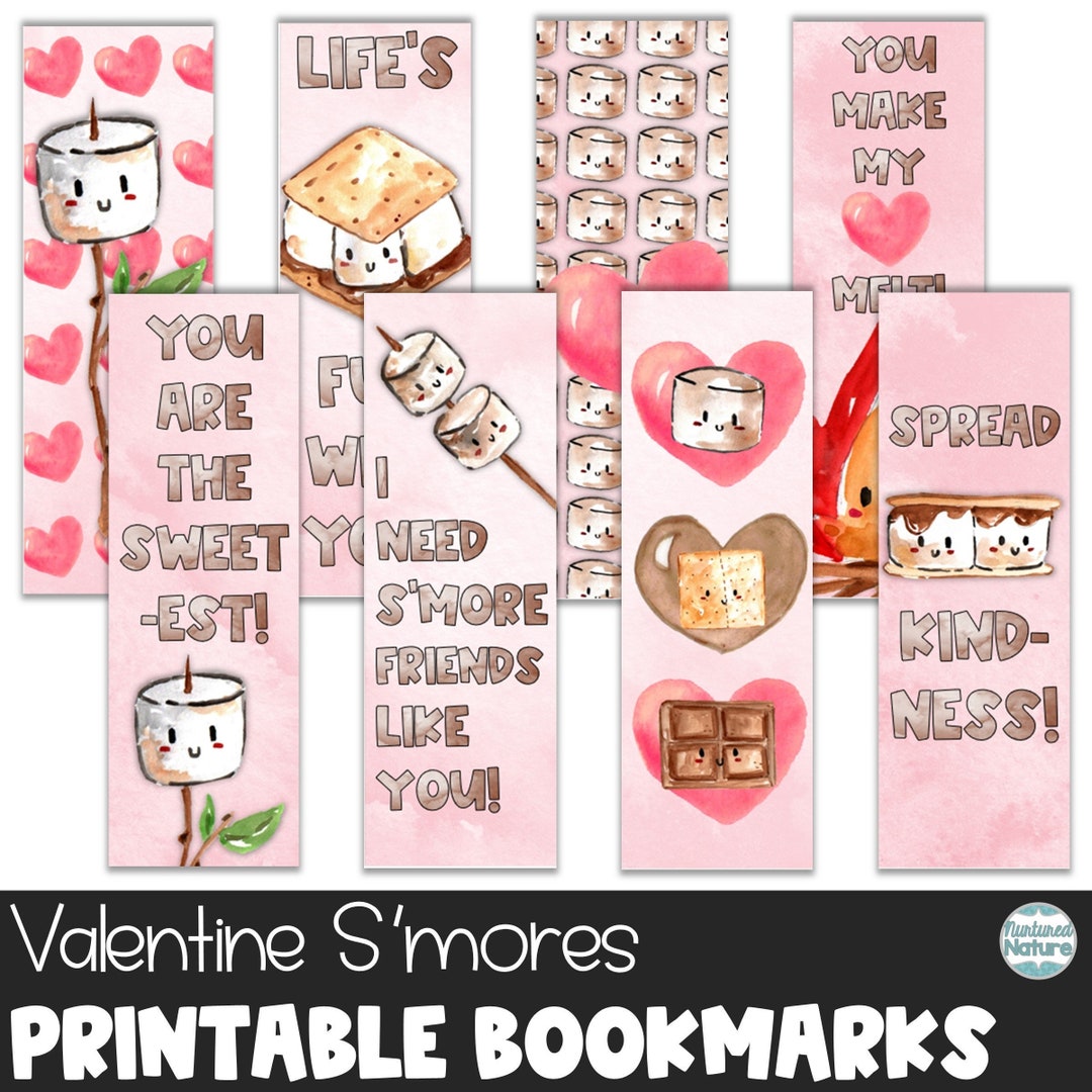 Valentine’s Day Printable Bookmarks Cards, S’mores Bar, S’mores Party ...