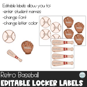 Editable Name Tags for School, Retro Baseball, Cubby Tags, Editable ...