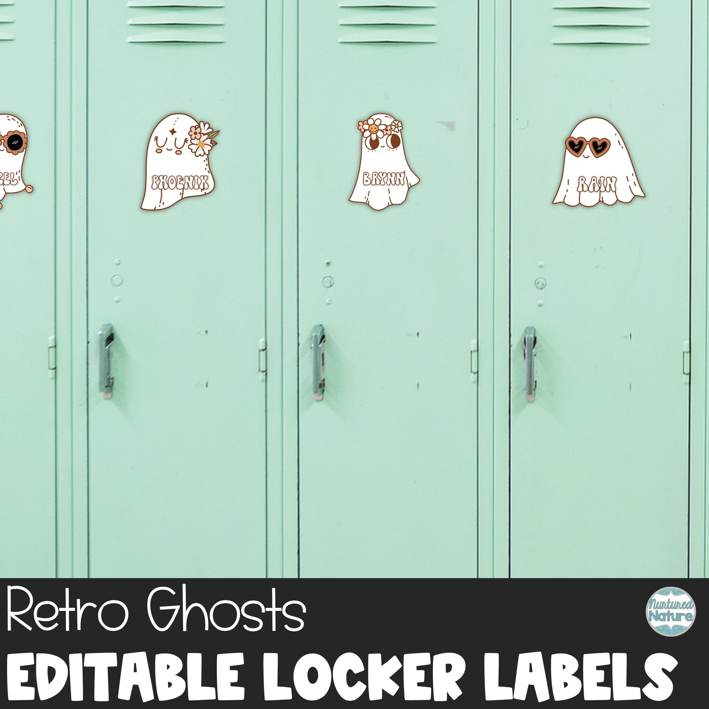 Editable Name Tags for School, Retro Fall Vibes, Ghost Name Tag, Cubby ...