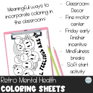 Mental Health Coloring Pages, Kids Printable Activities, Retro Emotions ...