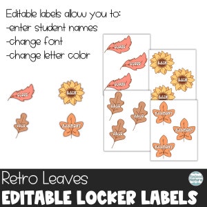 Editable Name Tags for School, Retro Fall Vibes, Autumn Leaves, Cubby ...