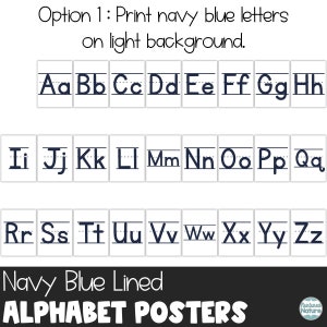 Alphabet Posters for Classroom, Navy Blue Decorations, Printable ...