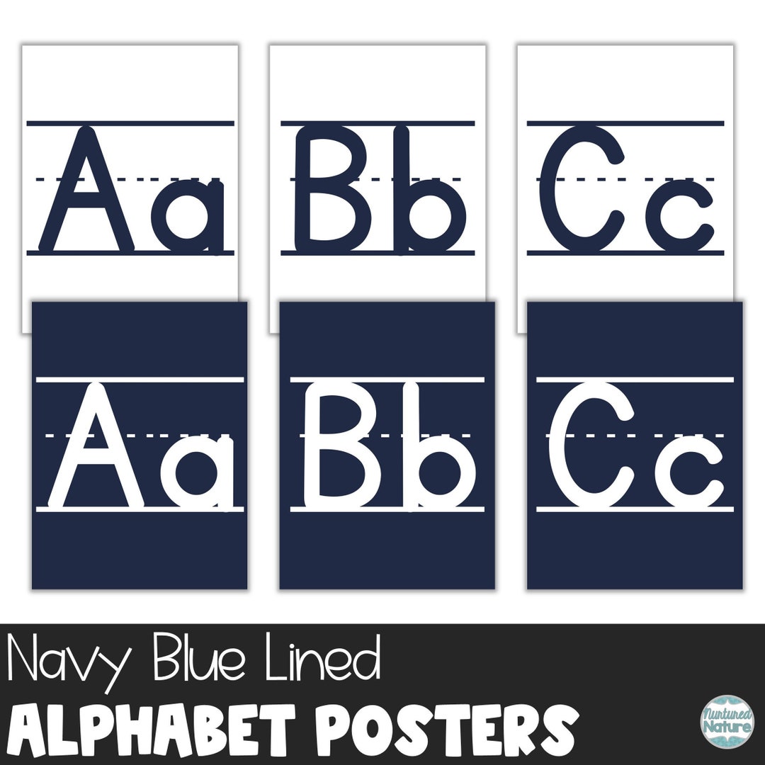 Alphabet Posters for Classroom, Navy Blue Decorations, Printable ...