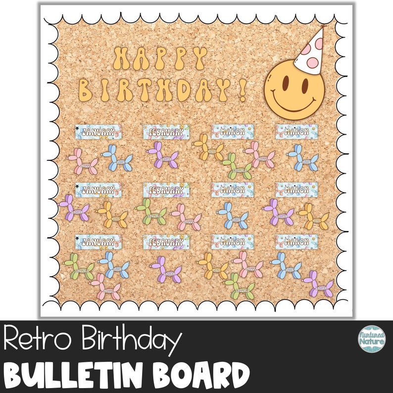 Birthday Bulletin Board Printable Retro Balloon Dog Back to - Etsy