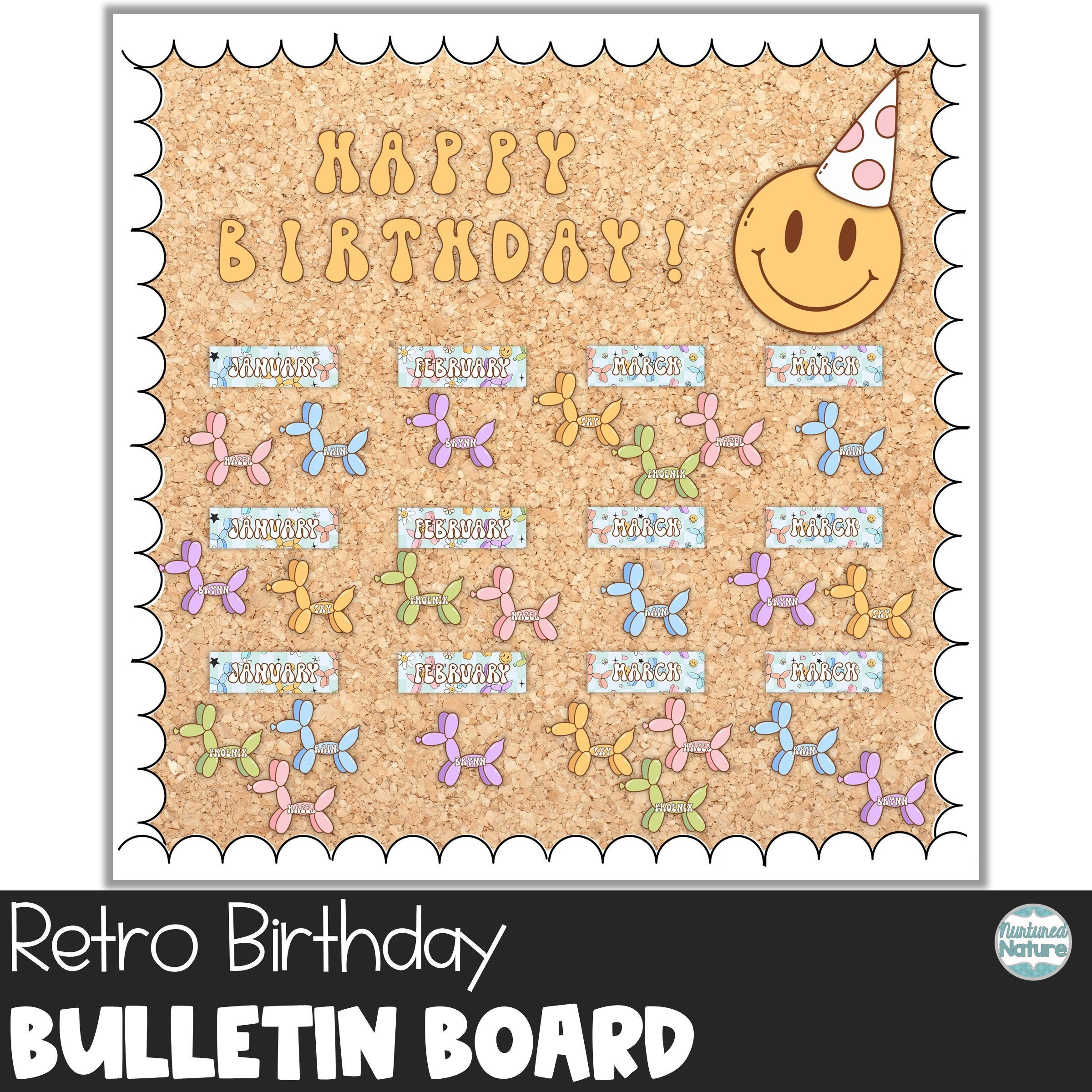 Birthday Bulletin Board Printable Retro Balloon Dog Back to - Etsy