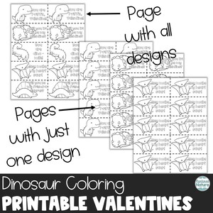 Dinosaur Coloring Valentines Cards Printable Cards for Kids, Dinosaur ...
