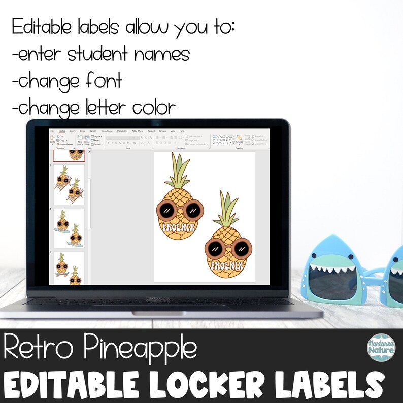 Editable Name Tags for School, Retro Pineapple, Cubby Tag, Editable ...