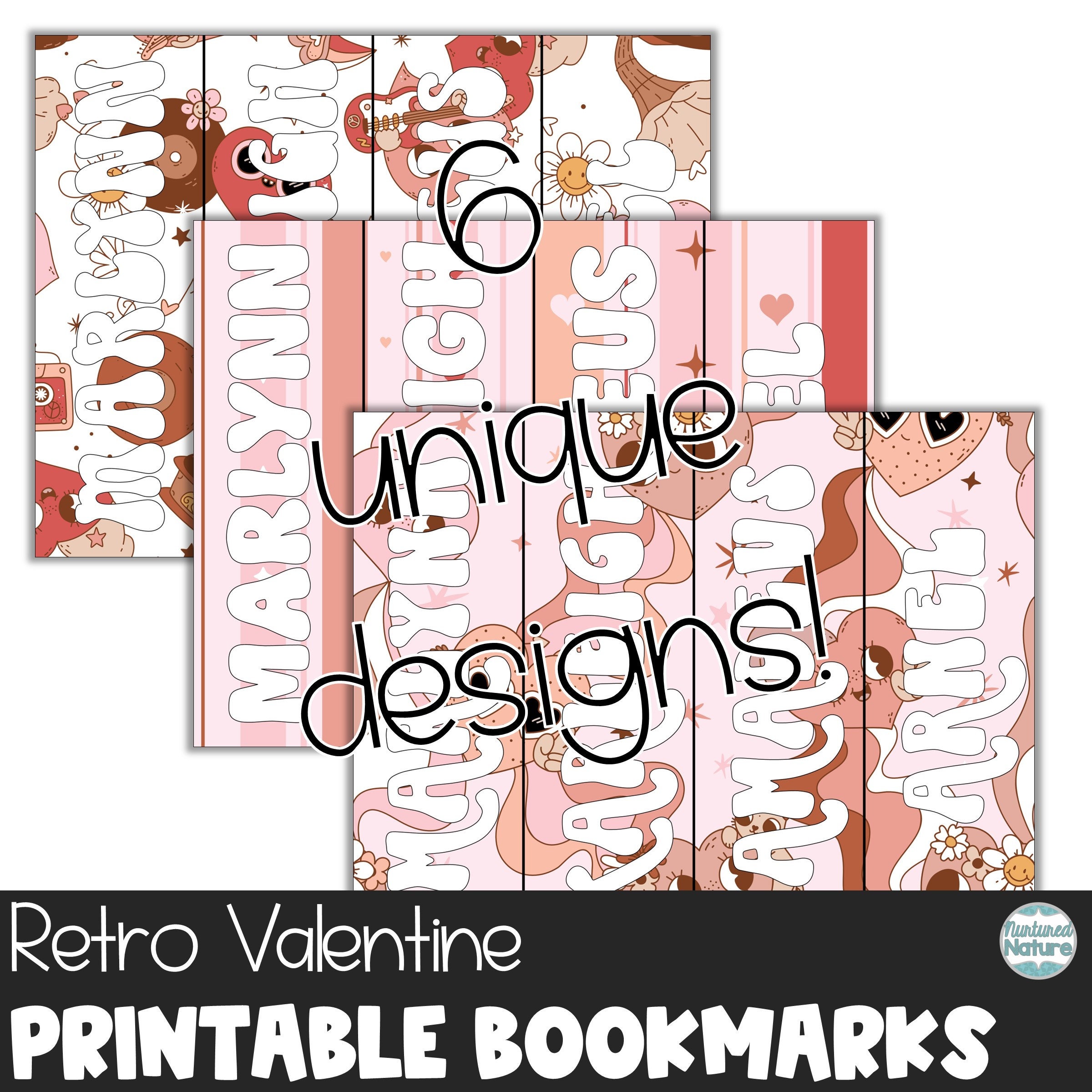 Editable Name Bookmarks Retro Valentine Bookmarks for Kids - Etsy