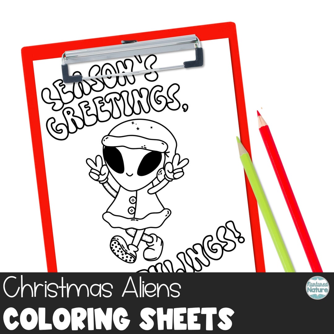 Christmas Coloring Pages for Kids, Christmas Alien, Retro Coloring ...