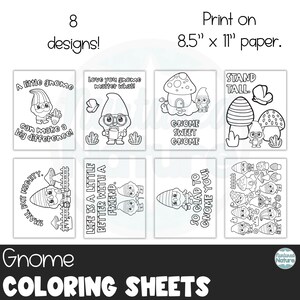Spring Gnome Coloring Pages for Kids, Printable Coloring Sheets, Spring ...