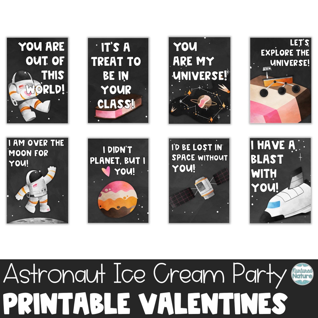 Astronaut Valentines Cards, Astronaut Ice Cream Party Favor Tag ...