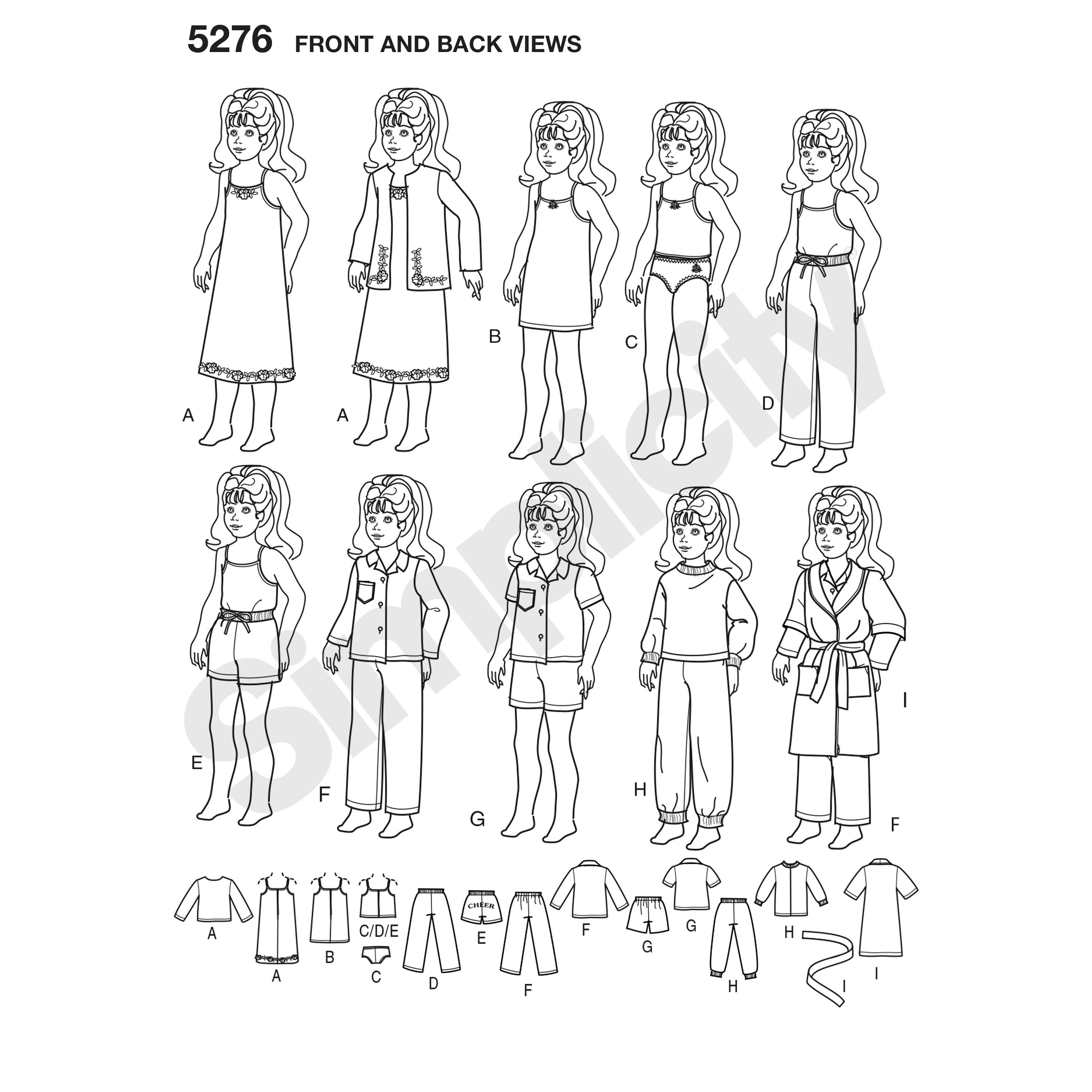 Simplicity 5276 Night Time Pajamas Doll Clothing 18 Inch Doll | Etsy