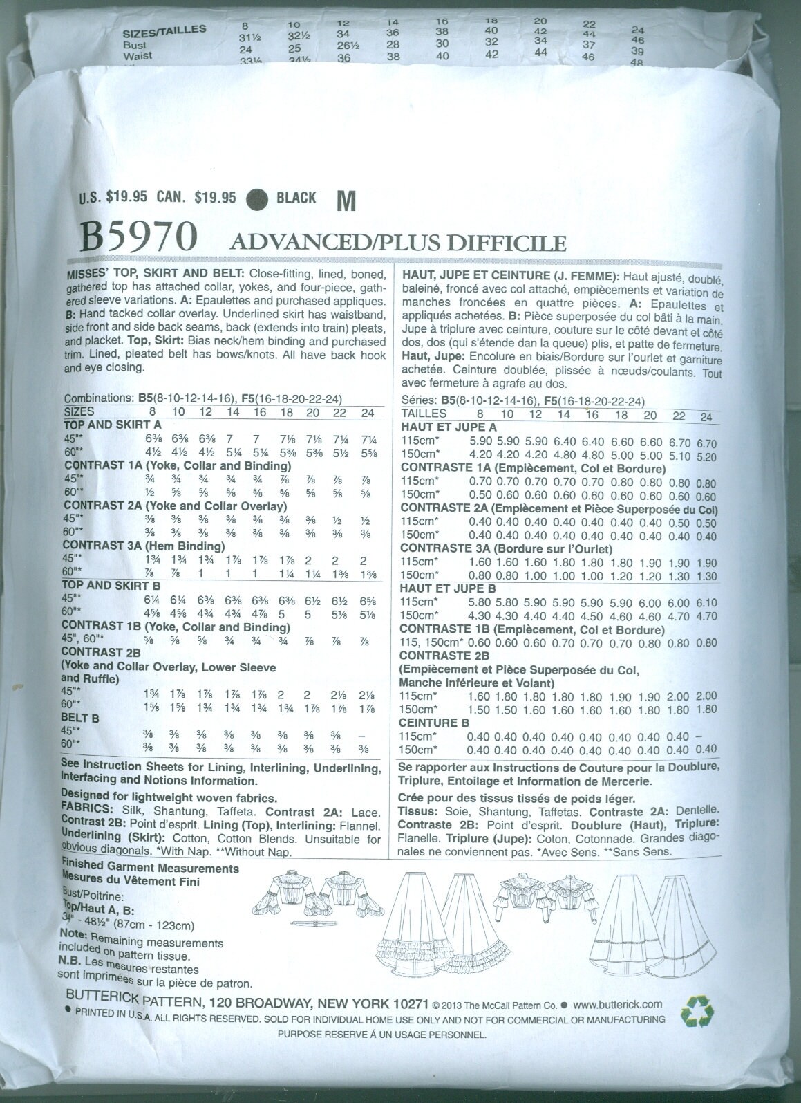 Butterick B5970 Victorian Pattern for Adults Sizes - Plus Sizes - Etsy