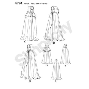 Simplicity 5794 Cosplay Capes Costume Adult Size (XS 6-8) (S 10-12) (M ...