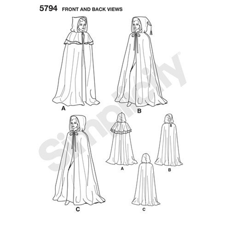 Simplicity 5794 Cosplay Capes Costume Adult Size (XS 6-8) (S 10-12) (M ...