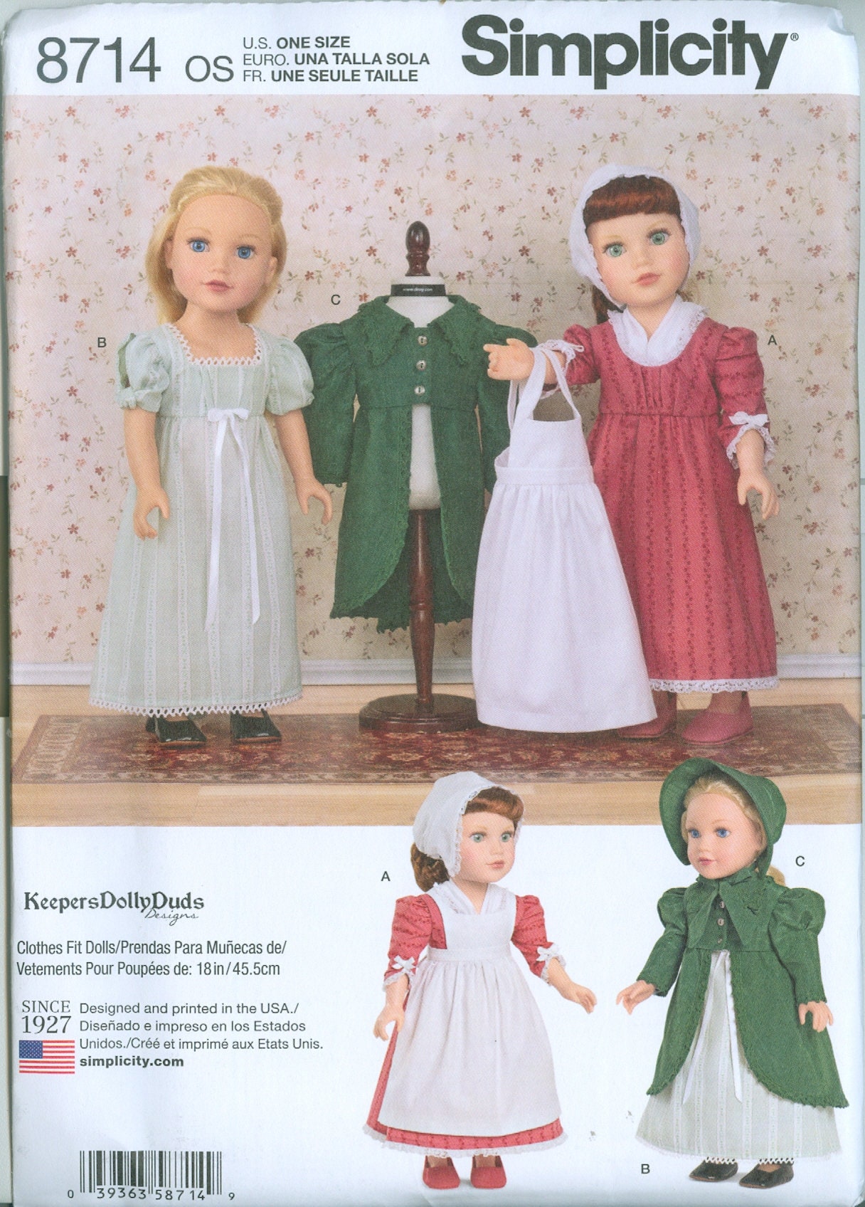 Simplicity 8714 Colonial 17th Century Doll Clothing 18 Inch Doll ...