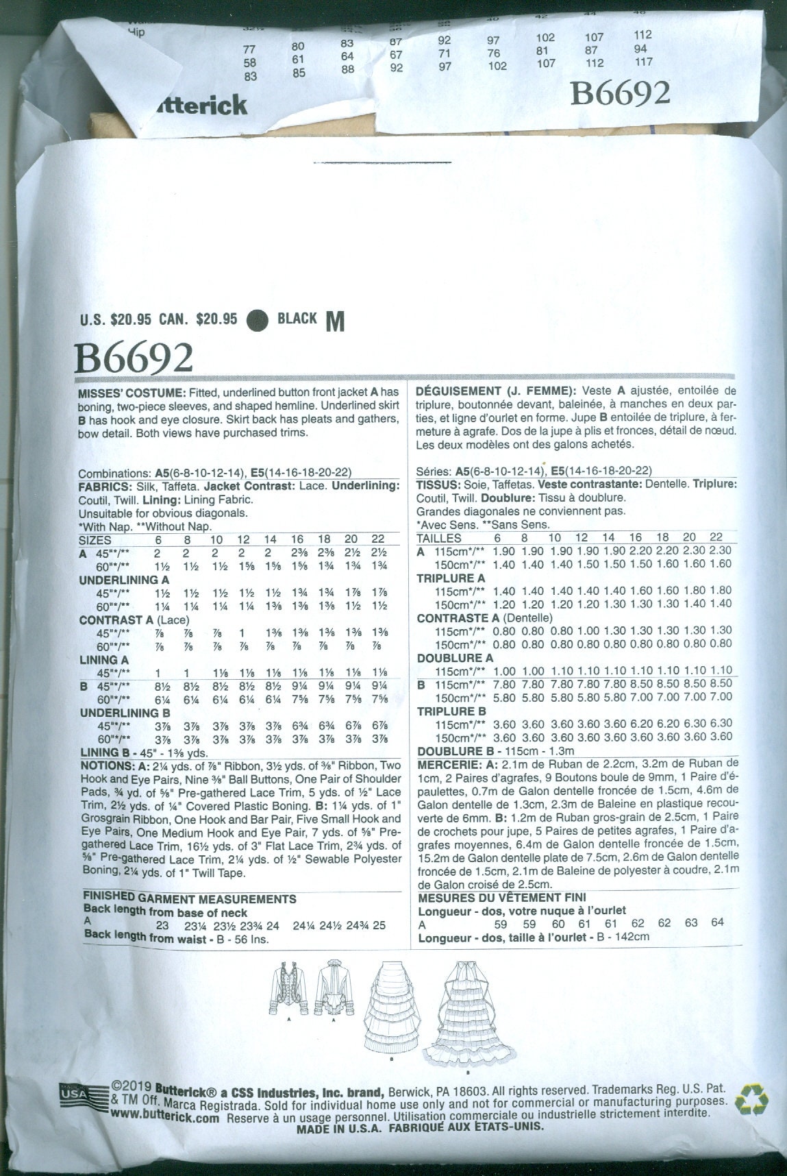 Butterick B6692 Victorian Pattern for Adults Sizes Plus Size - Etsy