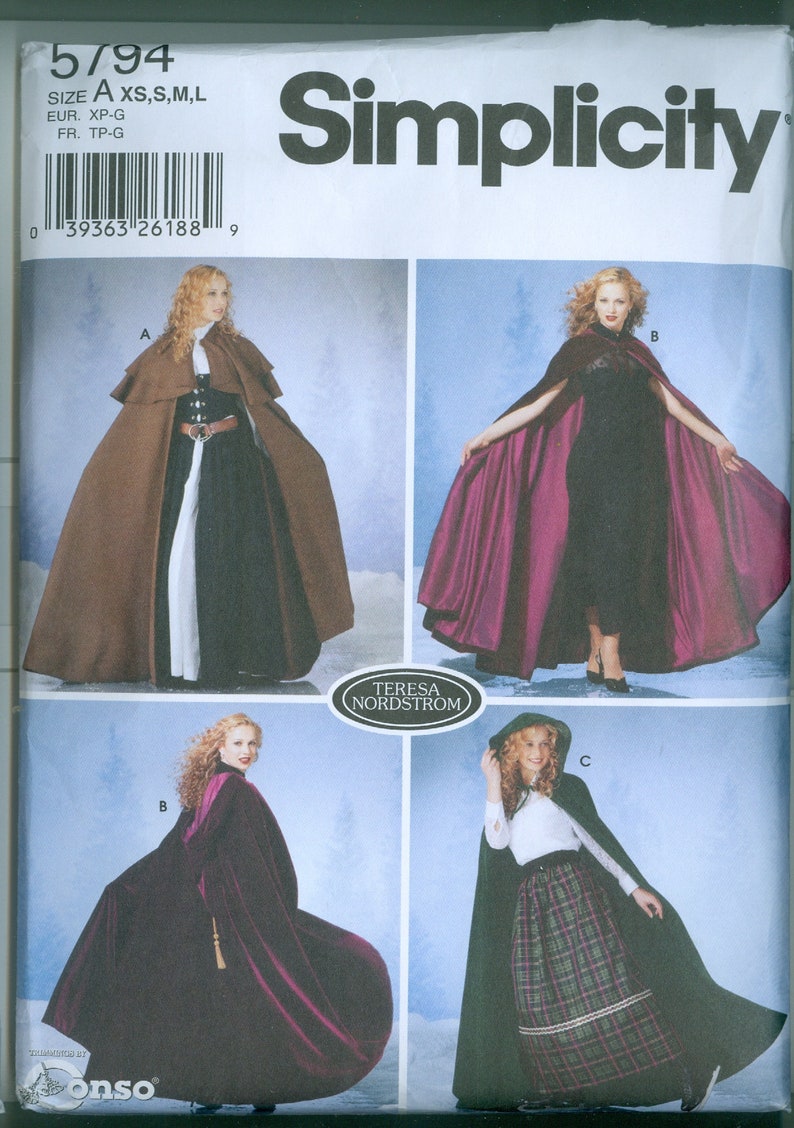 Simplicity 5794 Cosplay Capes Costume Adult Size (XS 6-8) (S 10-12) (M ...
