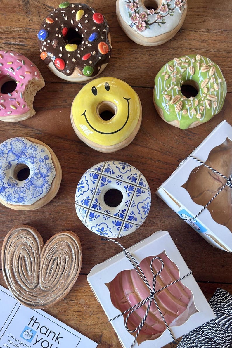 Ceramic Happy Face Donut Sculpted Food Art - Handmade Kitchen Decor ...