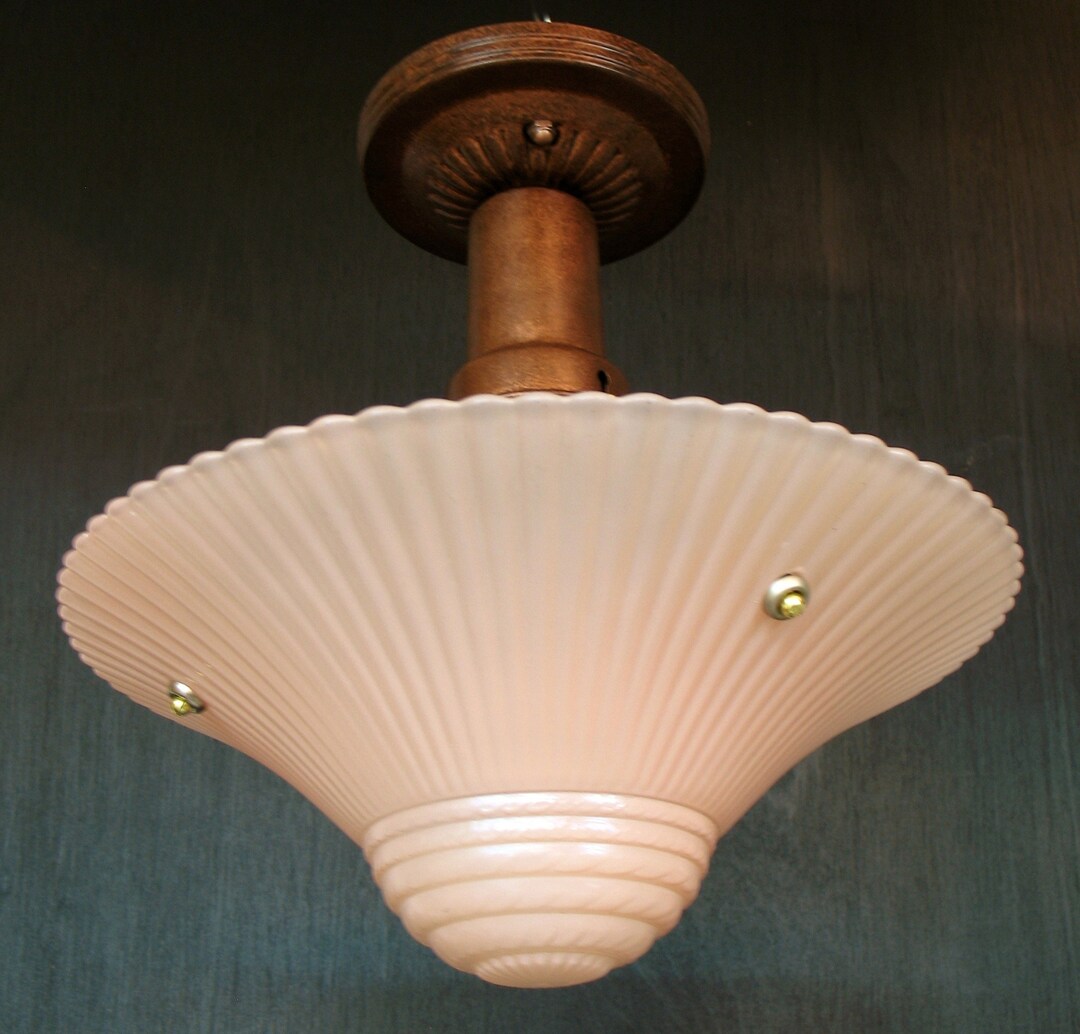 Period Lighting: Classic Bead Chain Fixture With Three Hole Glass Shade ...
