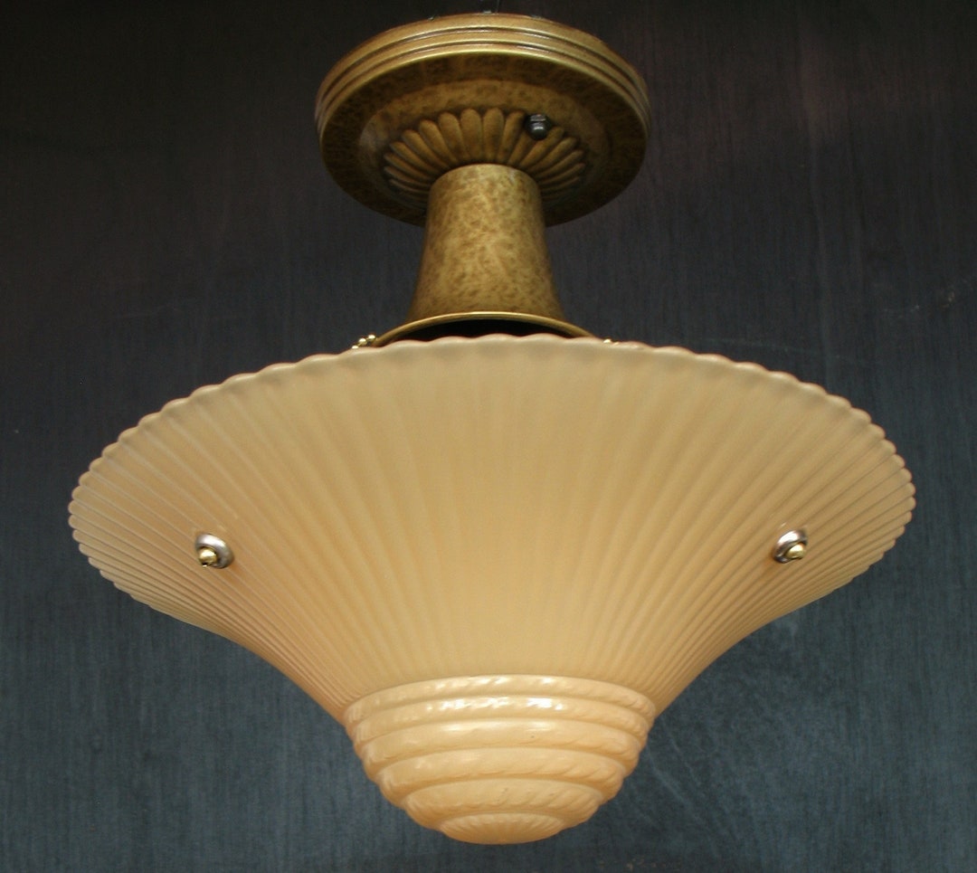 Retro Lighting: Classic Bead Chain Fixture With Circa 1940 Shade - Etsy