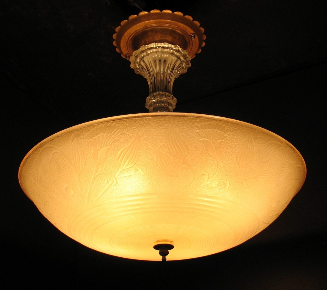Vintage Lighting: Circa 1940s Four Bulb Glass Centre Post Ceiling Light ...