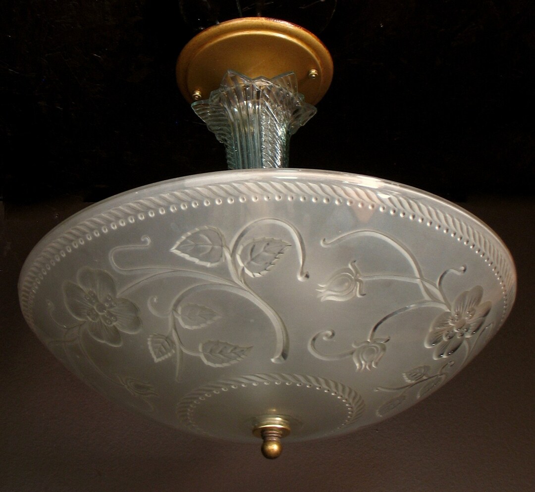Vintage Lighting: 1930s-1940s Four Bulb Glass Ceiling Light - Etsy