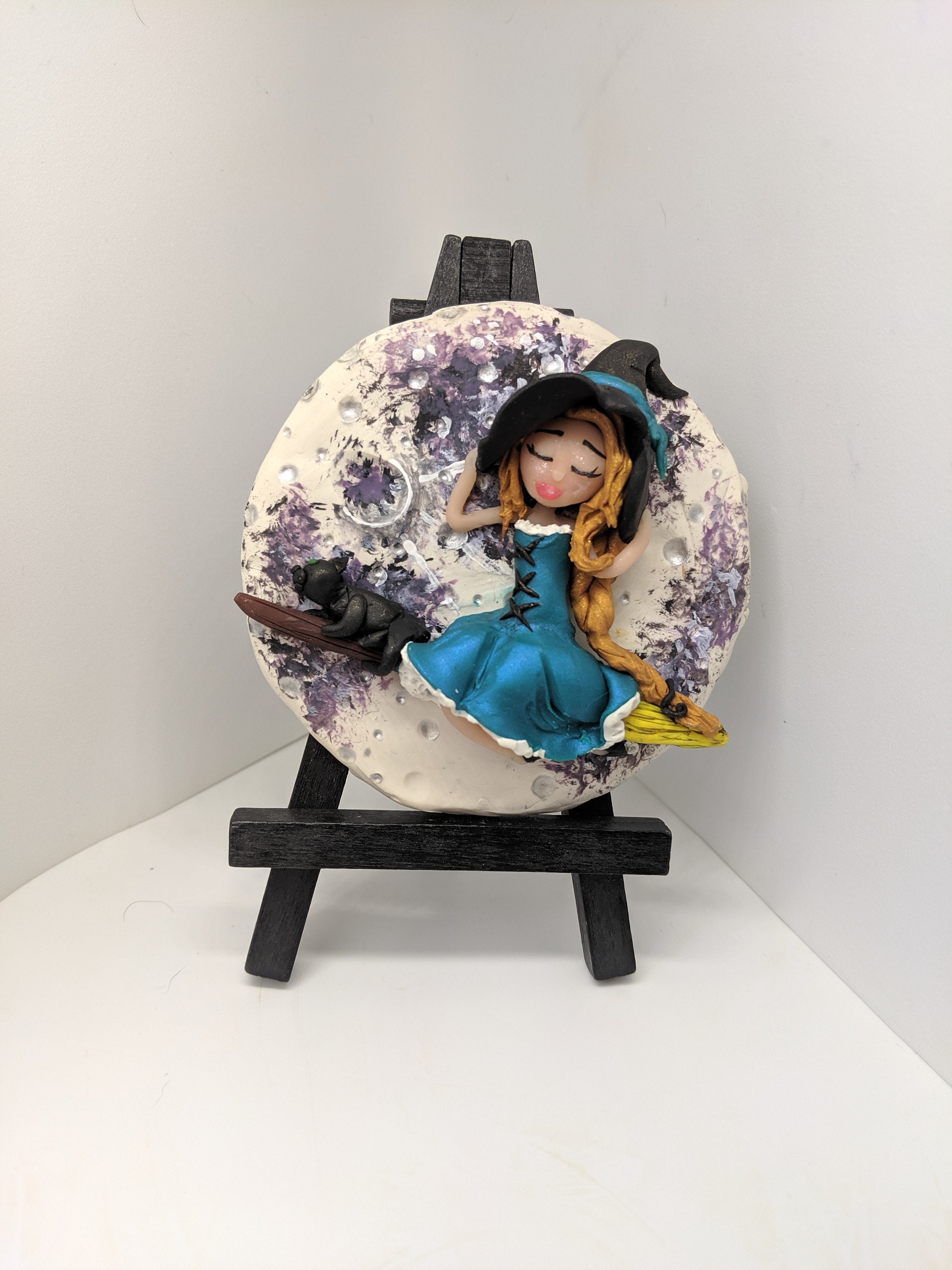 Full Moon Witch Witch Figurine Clay Witch Moon Art Black - Etsy