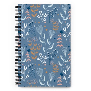 Blue Floral Patterned Spiral Notebook, Dot Grid Journal, Small Notebook ...