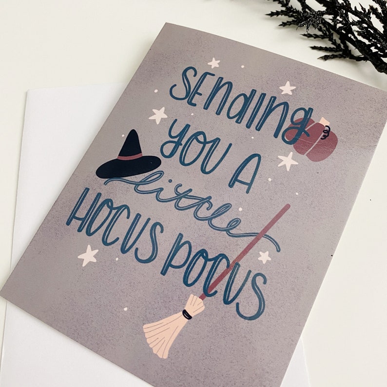 Sending You A Little Hocus Pocus Card, Halloween Greeting Card, Witch ...
