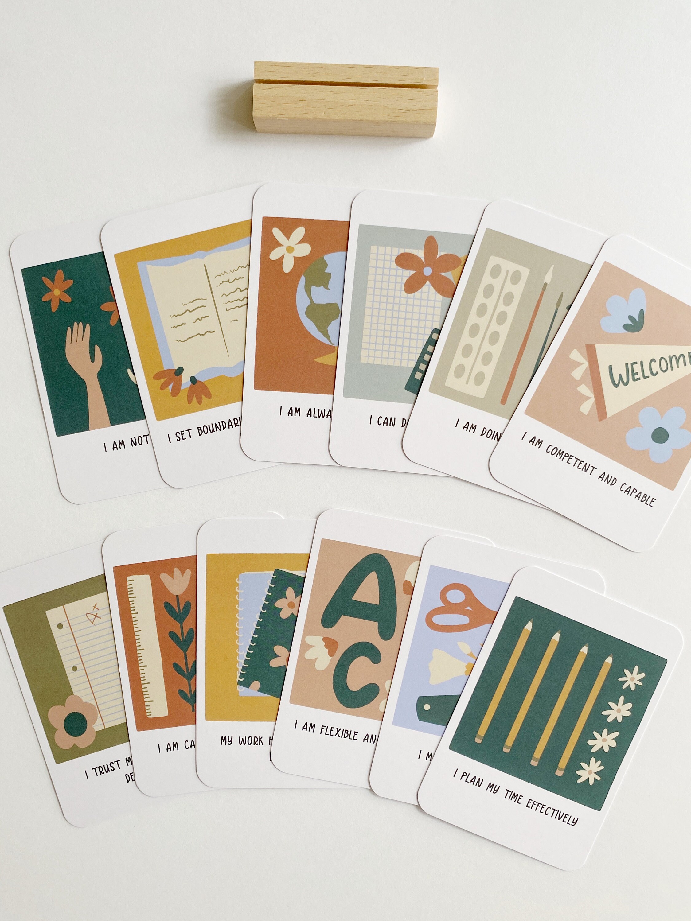 Teacher Positive Affirmation Cards With Wooden Stand, Deck of 12 ...