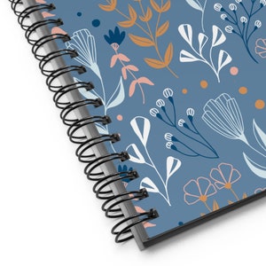 Blue Floral Patterned Spiral Notebook, Dot Grid Journal, Small Notebook ...