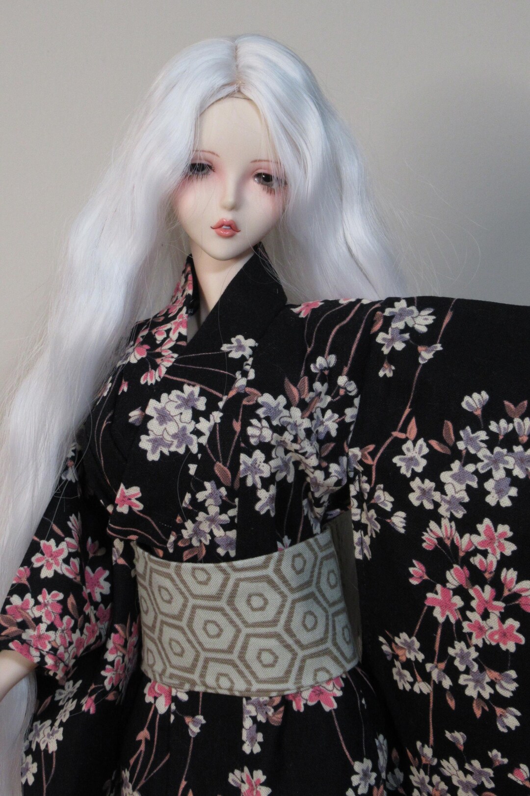 Black and Flower Print 50 Cm Bjd Doll Yukata Angelphilia Obitsu - Etsy