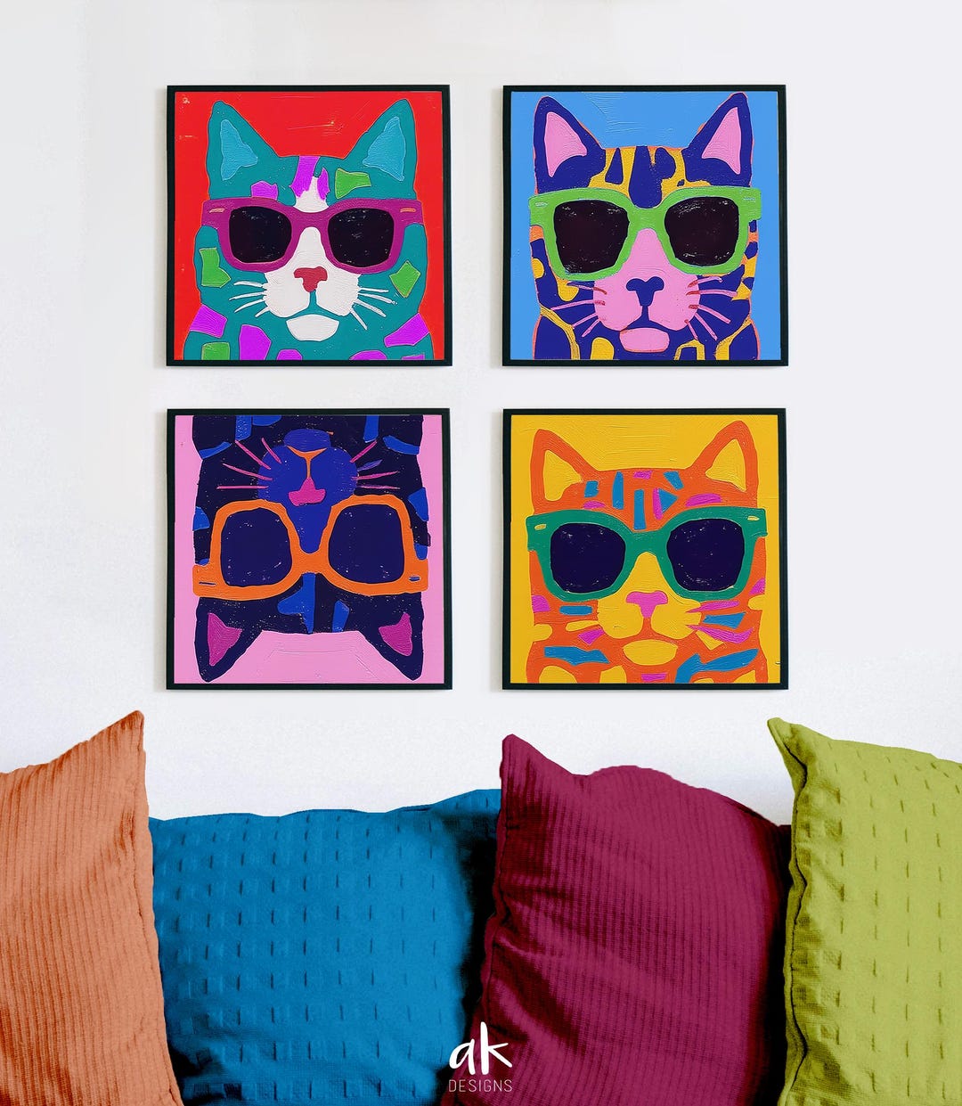 Pop Art Cats Painted- Digital Poster - Etsy