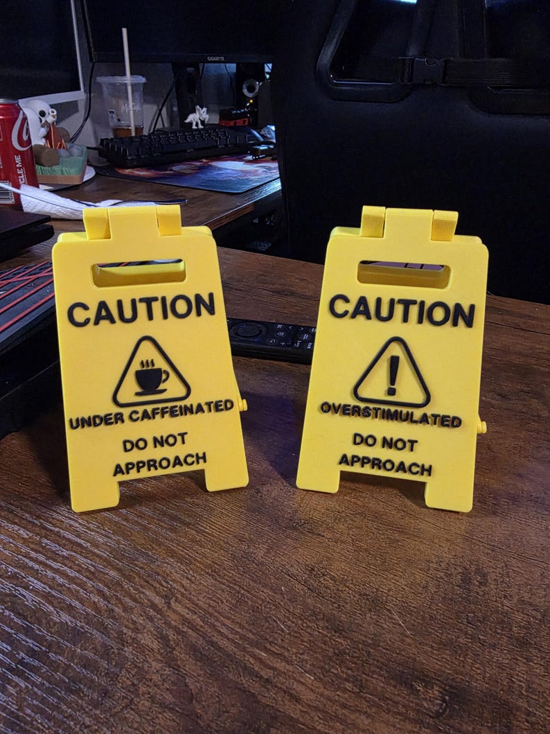 Funny Mini Caution Desk Signs: Under Caffeinated/overstimulated ...