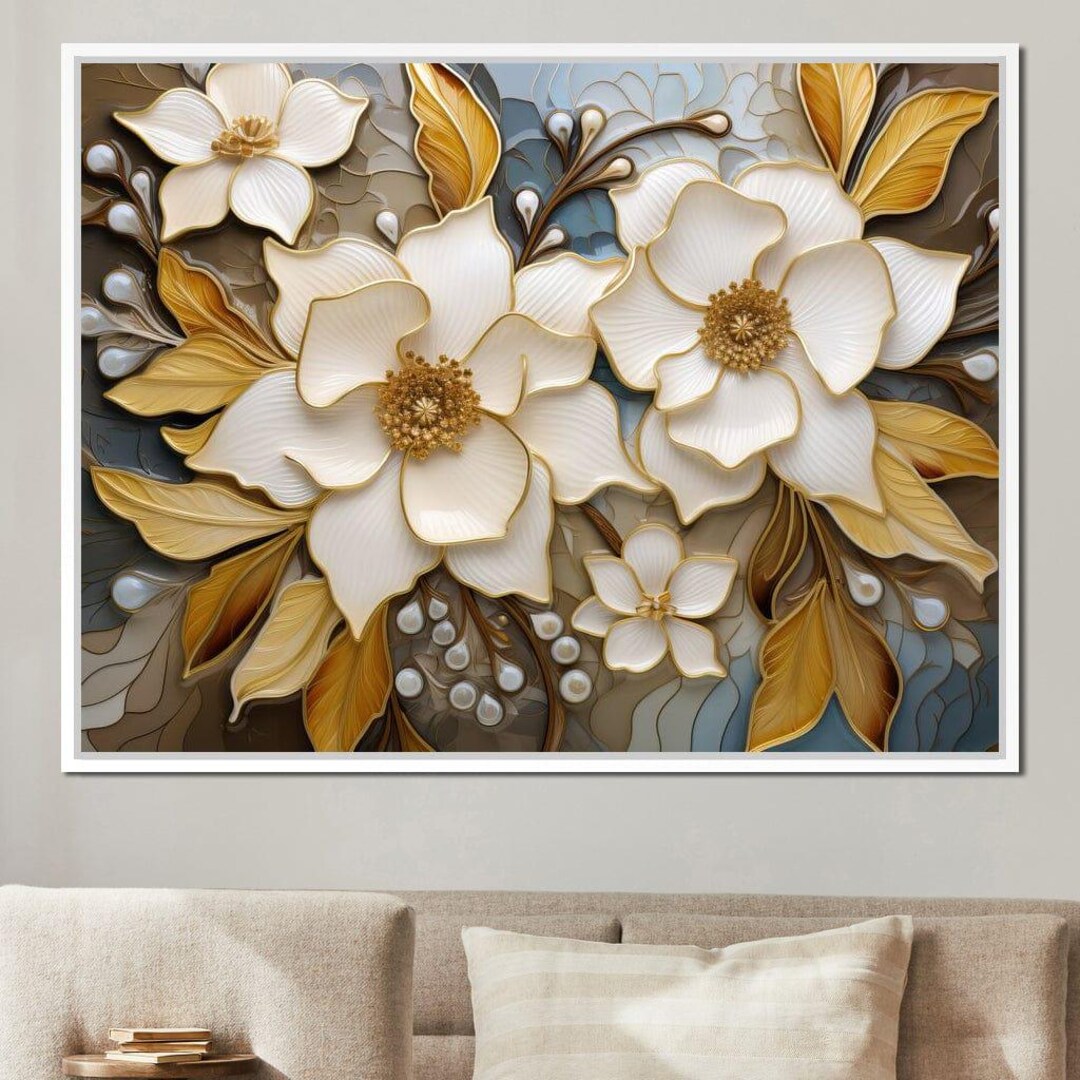 Golden Vortex of Organic Blooms: Wall Decor | Botanical Print | Floral ...